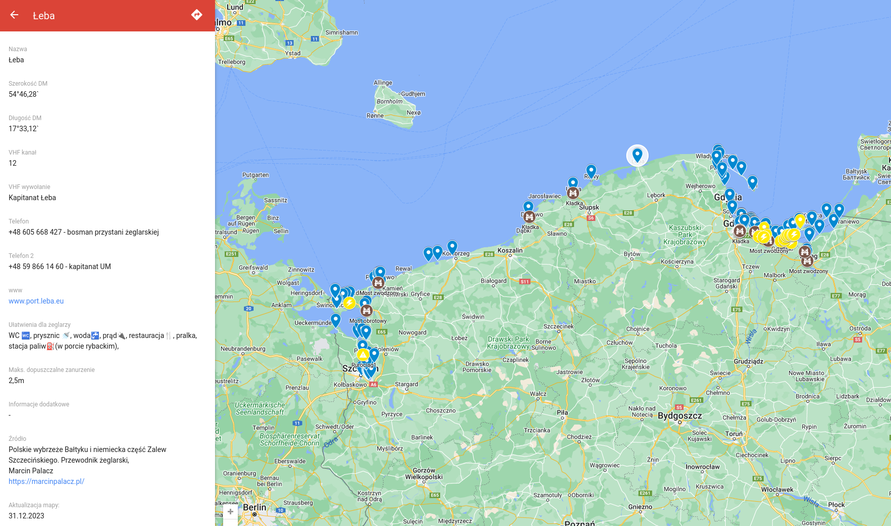 Mapa przystani polskiego wybrzeża Bałtyku » Jacht i Bałtyk